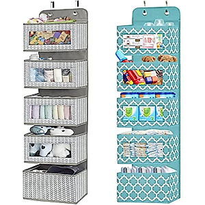 VERONLY 2 Pack Over The Door Hanging Organizer with 5 Large Pockets - Foldable Wall Mount Fabric Storage with Clear Window and 2 Metal Hooks for Pantry,Closet,Kitchen,Nursery,Bathroom,Dorm