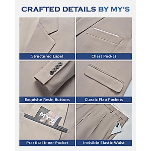 MY'S Men's 3 Piece Slim Fit Suit Set, Two Button Blazer Jacket Vest Pants with Tie, Solid Wedding Dress Tux and Trousers Black Small