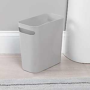 mDesign Plastic Small Trash Can, 1.5 Gallon/5.7-Liter Wastebasket, Narrow Garbage Bin with Handles for Bathroom, Laundry, Home Office - Holds Waste, Recycling, 10" High, Aura Collection, 2 Pack, Gray