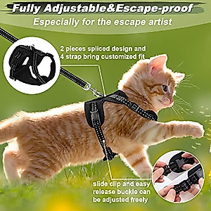 Supet Cat Harness and Leash Set for Small to Large Cats, Adjustable Cat Leash and Harness Set Escape Proof with Reflective Trim Universal Kitten Harness for Cats Puppies Outdoor Walking