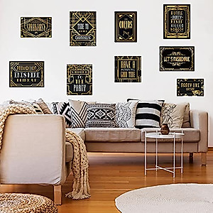 LINGXIU 9 Pieces Roaring 20s Party Decorations Black and Gold Retro Jazz Party Roaring Twenties Wall Signs Decorations Kit for 1920s Party Speakeasy Decorations Supplies