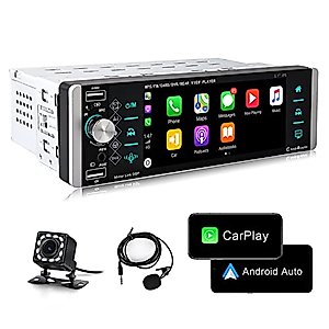 Single Din Car Stereo Compatible with Apple Carplay & Android Auto, METEESER 5.1 Inch Bluetooth Backup Camera, Touch Screen Radio Support FM/Mirror Link/SWC/USB/DVR/AUX-in