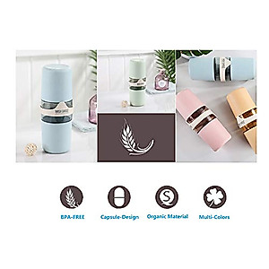 Travel Toothbrush Case & 2 Pack Gargle Cup, YEEHO Portable Electric Toothbrush Container Natural Wheat Straw Dual Holder Towel Toothpaste Organizer Storage for Outdoor Business Trip Wash,Blue