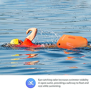 ProCase 35L Swim Buoy Dry Bag, Floating Waterproof Backpack with Shoulder Waist Strap for Open Water Swimming Paddling Boating Kayaking Rafting Hiking Camping Fishing Beach -Orange