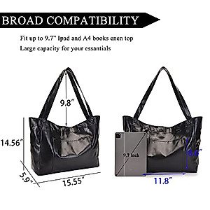 Women's Leather Tote Purses Designer Handbags Shoulder Bucket Tote Bag With Top Handles (Black 2)