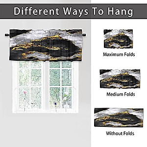 Black&White Marble Gold Valance Curtains 54x18inch（1Pcs） Country Kitchen Curtains for Small Window Bathroom Farmhouse