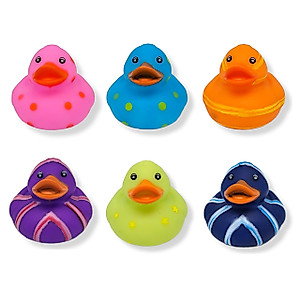 Cool Rubber Ducks (2") Standard Size. (12 Pack) Cute Duck Bath Tub Pool Toys. (Multi-Color Pattern Rubber Squicky Duckies)