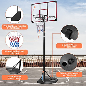 AOKUNG Teenagers Height Adjustable 7.5-9.2 'Basket 32 ''Backboard Portable Basket System for Indoor & Outdoor use, Black