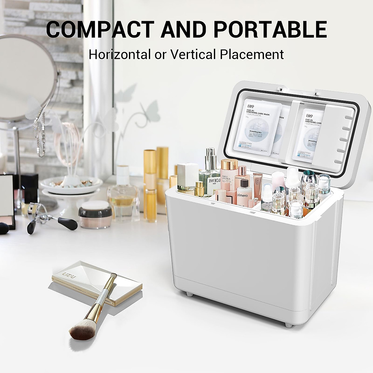 Suavo 6L/8 Cans Mini Fridge for Bedroom, 110V AC/12V DC Portable Thermoelectric Cooler and Warmer Compact Refrigerators for Skincare Beverages Medications, Small Fridge for Home, Office, Dorm, and Car