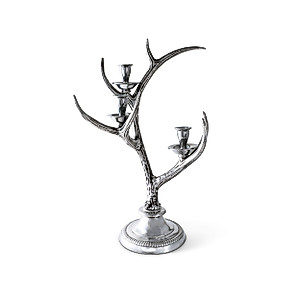 Arthur Court Designs Aluminum Metal Antler Candlestick / 3 Taper Candle Holder 13 inch Wide 17.5 inch Tall