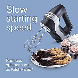 Hamilton Beach Professional 5-Speed Electric Hand Mixer with High-Performance DC Motor, Slow Start, Snap-On Storage Case, Stainless Steel Beaters & Whisk, Black (62651)