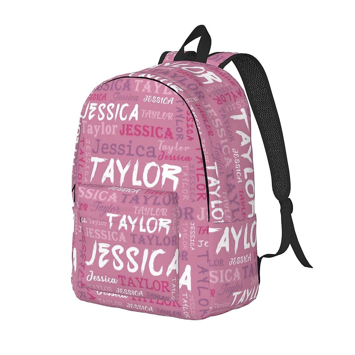 Custom Name School Backpack, Personalized Casual Daypack Backpacks Design Your Own Name for Boys Girls Men Women, Customized Hot Pink Theme 2 Sizes Student Bookbag for Travel Work School