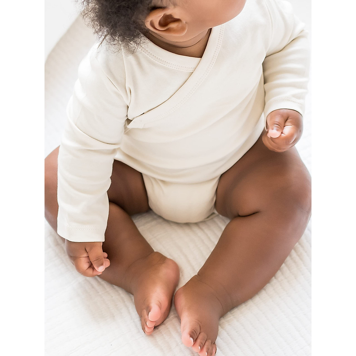 Colored Organics - Organic Cotton Baby Kimono Bodysuit - Long Sleeve One Piece - 0-3 Months - Natural