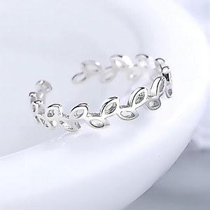XIANGTAO 925 Sterling Silver Rings Adjustable-Open Leaves Leaf Ring Thumb Plant Branch Rings for Women