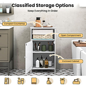 Tangkula Bathroom Storage Cabinet, Freestanding Wood Single Door Side Floor Cabinet with Adjustable Shelf, Small Bathroom Cabinet for Small Spaces, for Bathroom Living Room (White)