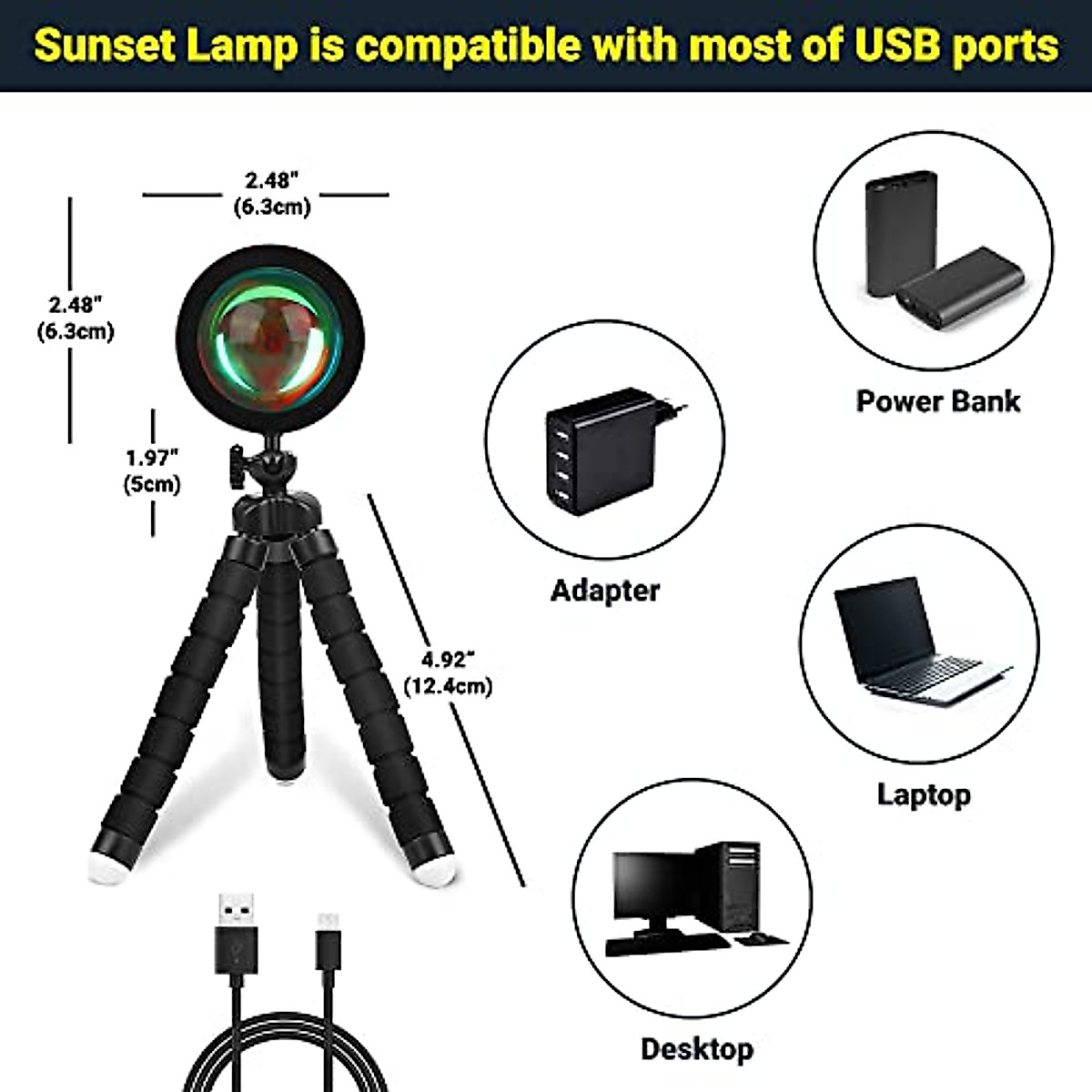 BUNDLE PACK: Sunset Lamp Projector 16 Colors RGB, 360 degree Rotation with 12pcs of Artificial Leaves for Photography/Selfie/Party/Wedding/Home