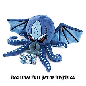 CASEMATIX Soft Dice Case and Dice Holder with 7 Included RPG Dice - 9.5" Sea Monster Figure with Dice Storage Zipper Compartment for up to 21 Dice, Protective Novelty Dice Container for Tabletop Dice