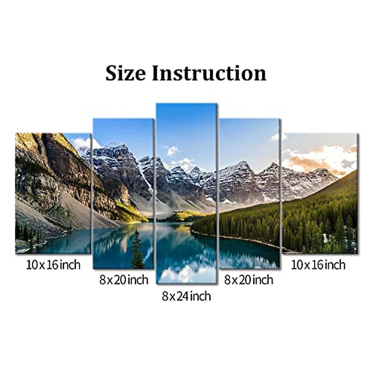 Wall Art Decor Poster Painting On Canvas Print Pictures 5 Pieces Moraine Lake And Mountain Range Sunset Canadian Rocky Mountains Landscape Framed Picture For Home Decoration Living Room Artwork