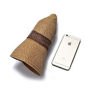 Cyiecw Beach Straw Hats for Women Floppy Summer Sun Hat Fashionable Wide Brim Cap UV UPF5 Travel Hats Packable Cotton Light Brown Khaki