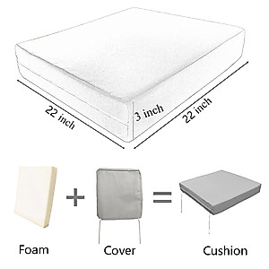 TECOSARA Outdoor Chair Cushions for Patio Furniture, Water Resistant Patio Cushions with Ties for Garden Patio Furniture, Memory Foam Chair Cushions Outdoor Loveseat Cushion Set of 2, 22x22 Inch