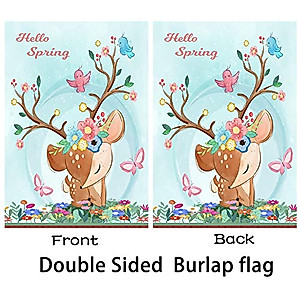 Hello Spring Flag,Spring Garden Flag Double Sided Welcome Burlap Seasonal Elk Spring House Flags 28x40 Inch Summer Yard Signs Outdoor Decor for Homes,Gardens, Patio or Lawn with 2 Grommets