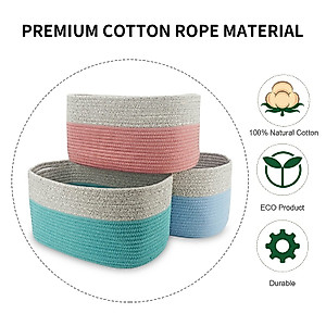 NUMONQ Cotton Baskets 3Pc Storage Set | Multi-Color ative Soft Basket Bins Organize Laundry Baby Toys Nursery with Handles, Pink/Blue/Green