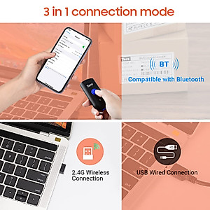 Tera Wireless Barcode Scanner 1D Laser Mini Pocket Waterproof Scanner 3in1 Compatible with Bluetooth USB Wired Portable Bar Code Reader for Supermarket Logistics Work with iOS Windows Android, 1100L