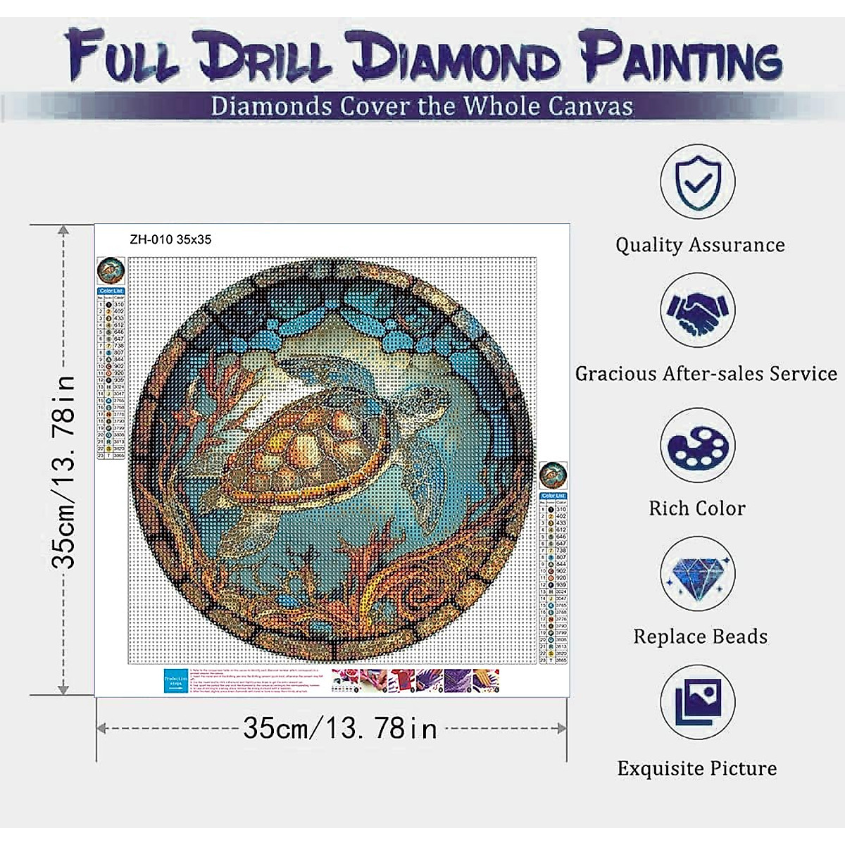 WUDWL Diamond Painting Kits for Adults - sea Turtle DIY 5D Diamond Art Kits Full Drill Diamond Dots Paintings with Diamonds Gem Art and Crafts Home Decor 【13.78x13.78inch】