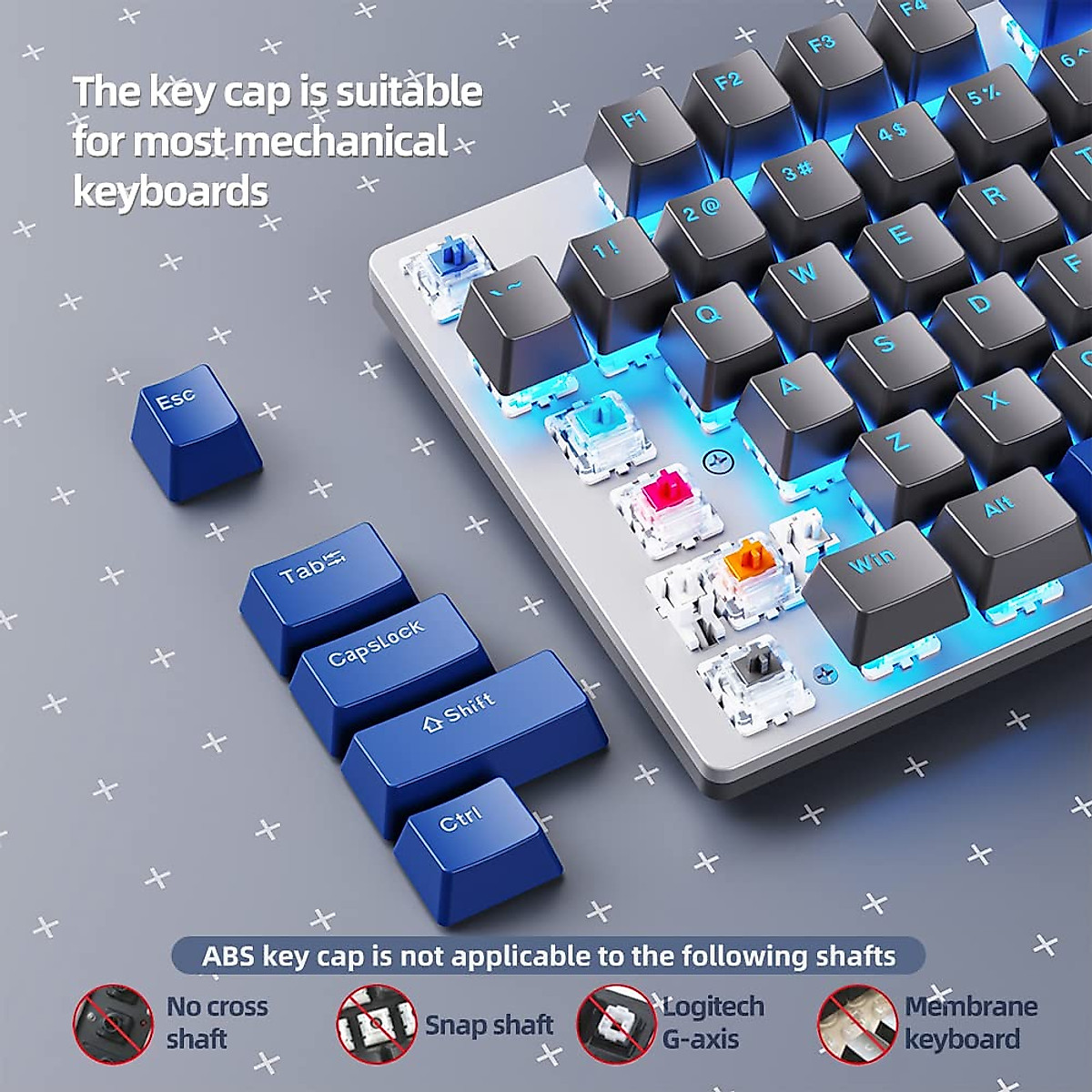 Double Shot Keycap 21-Keys Light Transmitting for General Mechanical Keyboards, Non-Slip Wear-Resistant Enlish(US) Layout (Blue)