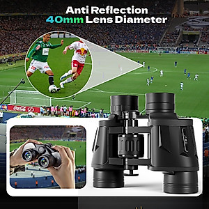 12x40 HD Binoculars for Adults and Kids High Powered, Clear Large View & Low Light Night Vision, Waterproof Binoculars for Hunting, Birds Watching, Cruise Ship, Theaters, Travel and Stargazing