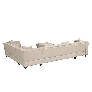 Morden Fort Chesterfield Modular Convertible Sectional U-Shape Polyester Fabric Sofa with Chaise Accent Tufted Couch for Living Room Furniture Set