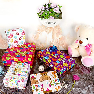 YZL Cartoon Gift Wrapping Paper Set Happy Birthday Gift Wrapping Papers, Cute Wrap Papers for Birthday, Baby Showers, 10 Folded Sheets with 5 Patterns, 20 x 29.5 inch Per Sheet