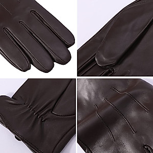 MGGMOKAY Mens Nappa Lambskin Leather Gloves(100% Cashmere Lining),Brown,Medium