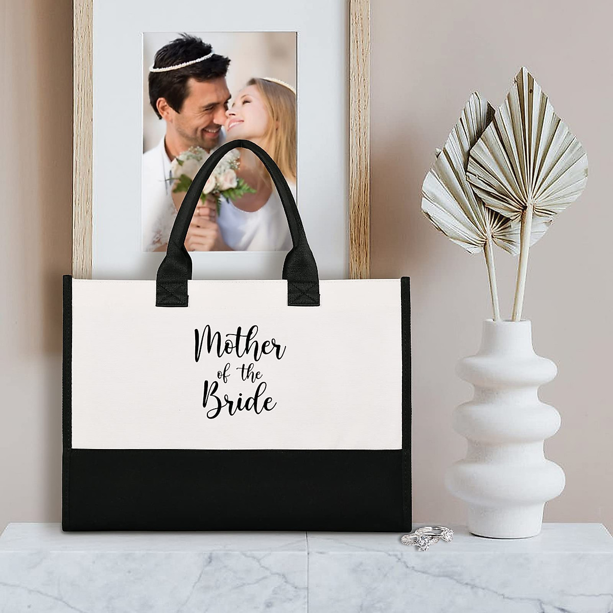 Lamyba Mother of the Bride Gifts,Mother of the Bride Tote Bag With Makeup Bag,Bridal Shower Gifts,Black and White