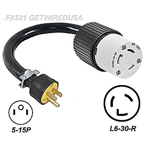 5-15P 3-Pin Male 110/125V Wall Plug To L6-30R 110/125V 3-Prong Receptacle Outlet Miller Lincoln Hobart Plasma Cutter Welder Mig Tig Arc Adapter, Electrical Power Connector Cord Converter NEMA FX521