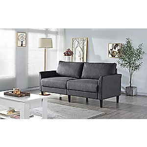 Topeakmart Mid-Century Sofa Couch Loveseat 2 Pillowed Back Cushions Flared Arms Sofa Upholstered Linen Fabric Couch Gray