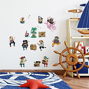 DECOWALL DS-8010 Pirates & Treasure Island Kids Wall Stickers Wall Decals Peel and Stick Removable Wall Stickers for Kids Nursery Bedroom Living Room (Small) décor