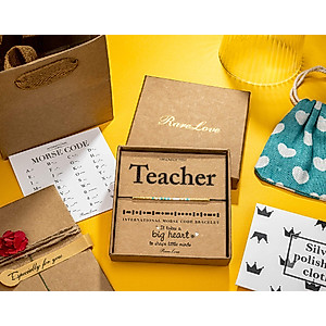 RareLove Teacher Gifts Morse Code Beaded Bracelet Appreciation Gift for Women Waterproof Secret Message Birthday Gifts for Teachers from Student Gold Blue White Tiny Pony Seed Beads Black String