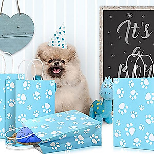 20 Pcs Puppy Dog Paw Print Gift Bags with Paper Twist Handles, Dog Gift Bags Paper Paw Print Treat Goodie Bags for PET Treat Party Favor, 6.3 x 3.1 x 8.6 Inch (Blue Backing)