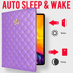 Topwin Crown Case for iPad Air 11'', iPad Pro 11 inch - Bling Diamond PU Leather Smart Auto Sleep/Wake (Purple)