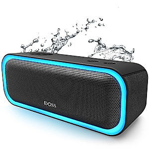 DOSS Bluetooth Speaker, SoundBox Pro Portable Wireless Speaker with 20W Stereo Sound, Active Extra Bass, IPX5 Waterproof, Wireless Stereo Pairing, Multi-Colors Lights, 20 Hrs Playtime -Black