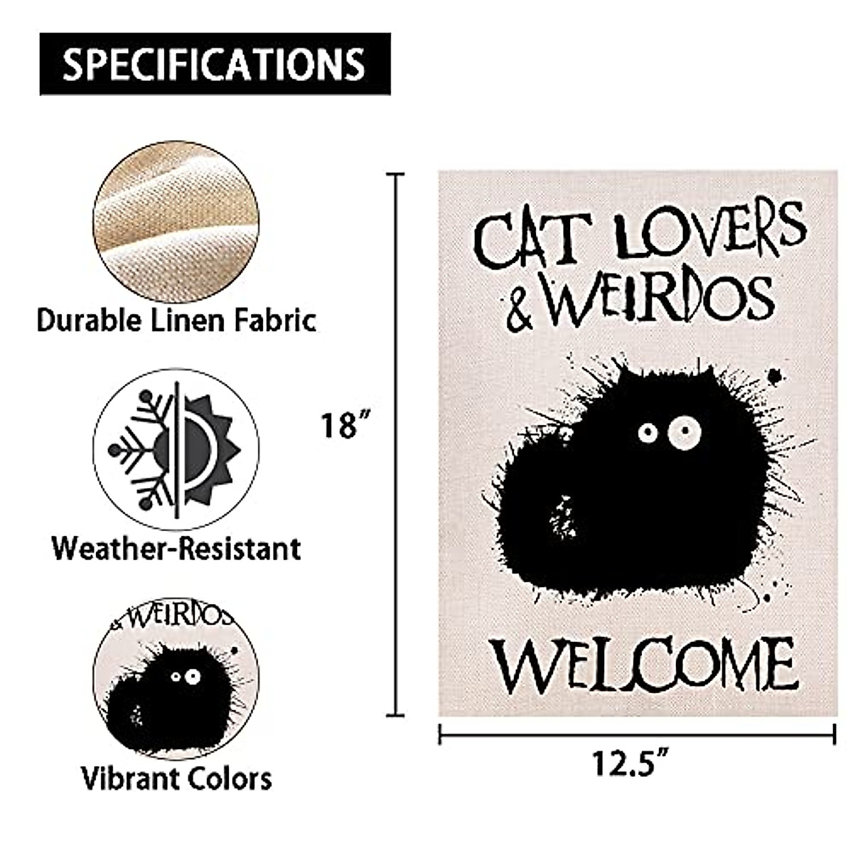 Welcome Cat Lovers and Weirdos Garden Flag Vertical Double Sided Summer Fall Yard Outdoor Decoration 12.5 x 18 Inch