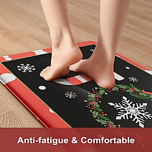 Christmas Joy Winter Snowflake Kitchen Floor Mat, Cushioned Anti Fatigue Kitchen Rug Waterproof Non Slip Comfort Foam Standing Mat for Kitchen Office Sink Laundry 17x30+17x47inch