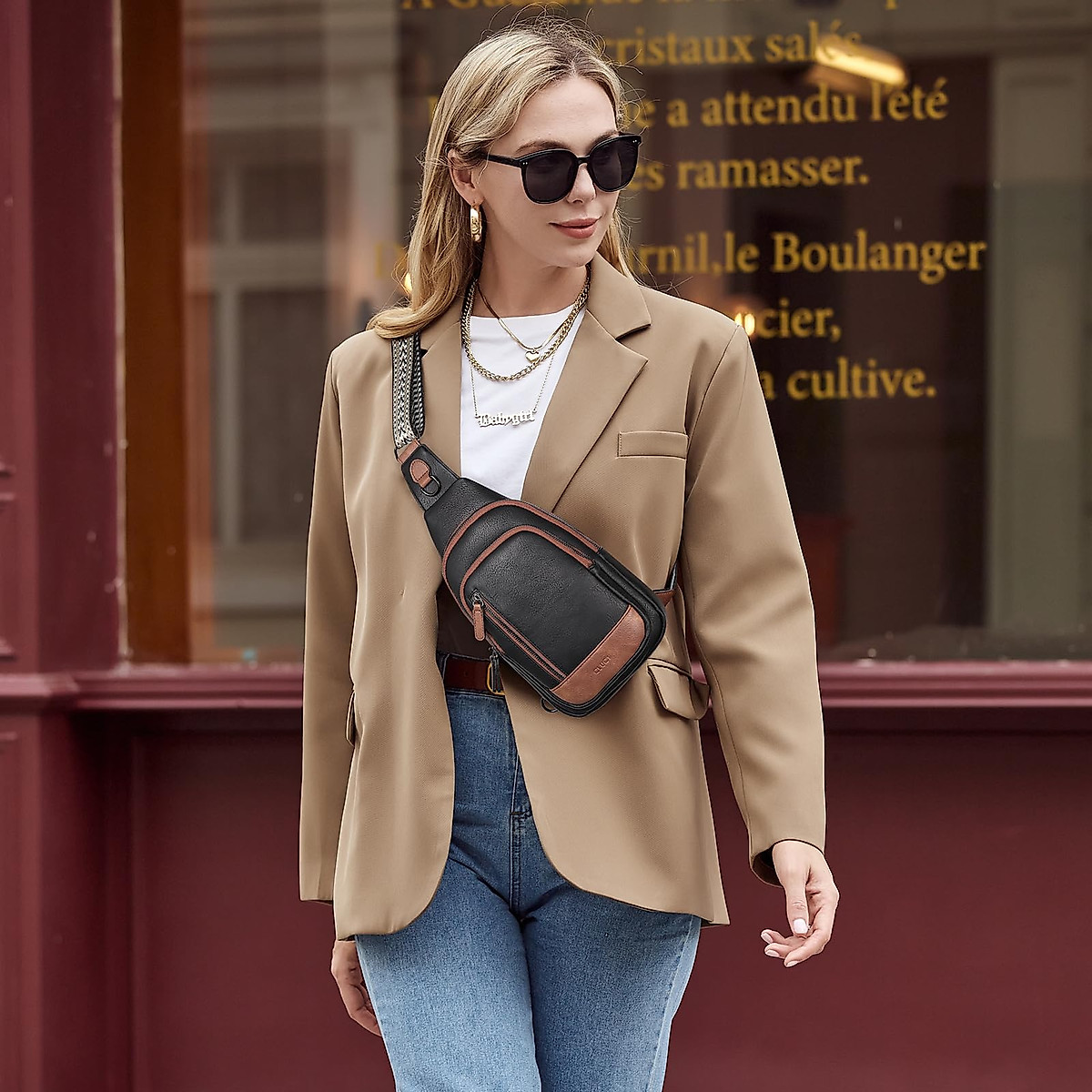 CLUCI Sling Bag for Women Leather Cross body Bag Large Sling Backpack Chest Bag Daypack for Travel Hiking