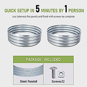 FORTUNO Round Galvanized Raised Garden Bed Box 3 FT (2 Pack) Metal Outdoor Flower Bed Steel Patio Ground Planter for Planting Vegetables and Herb, Silver