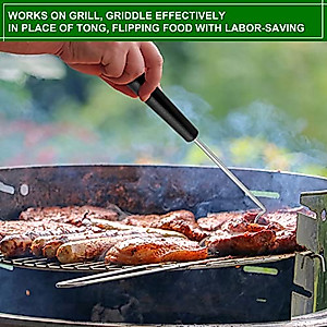 Meat Hook Flipper Set of 2, HaSteeL Stainless Steel Pigtail Food Flipper Turner 12Inch & 17Inch, BBQ Accessories Great for Grilling Smoking Frying, Long Body & ABS Handle, Easy to Clean & Right Handed