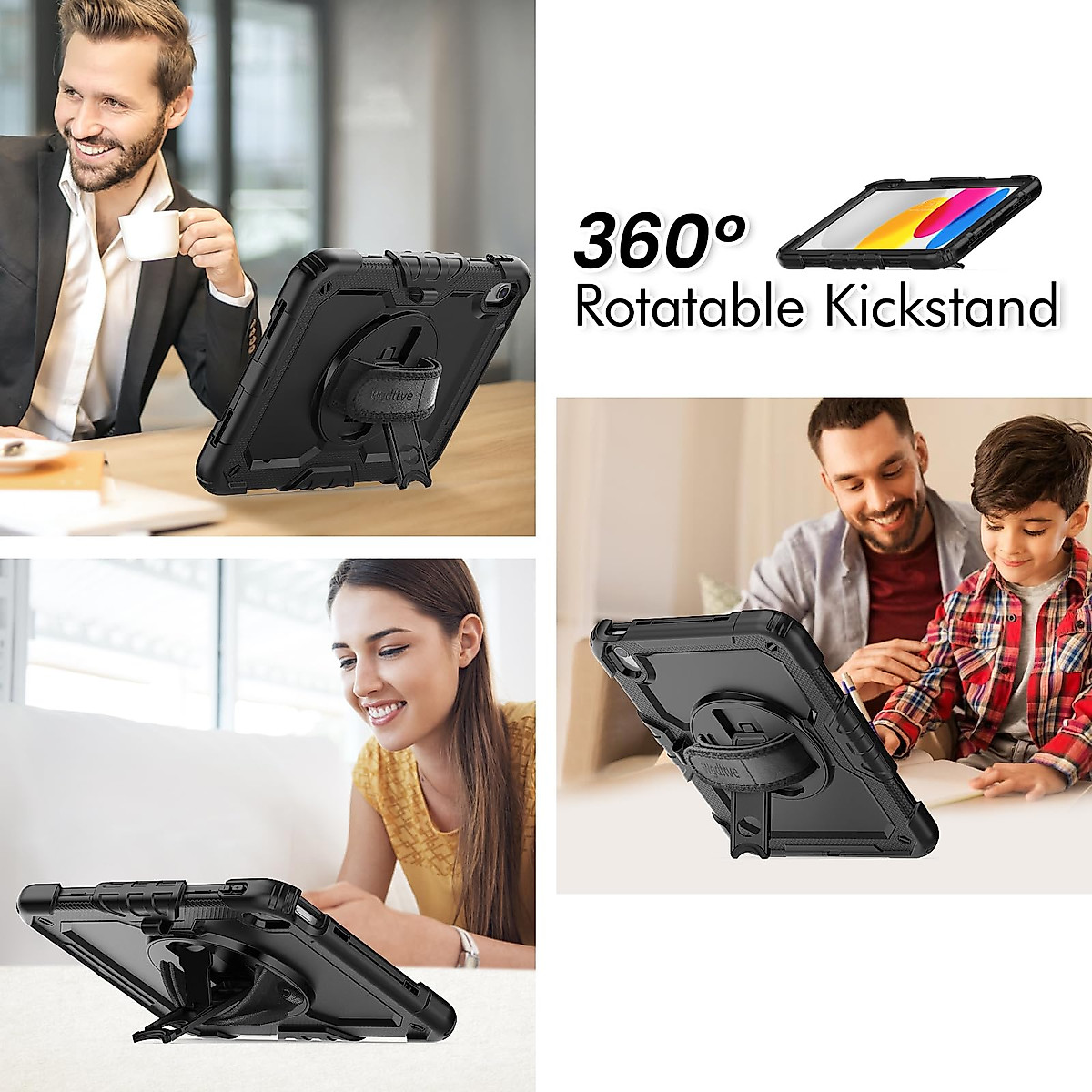 Wgdttve iPad 10th Generation (10.9 inch 2022) Case, Built-in Screen Protector,Shockproof with Pencil Holder 360° Rotating Hand Strap&Stand Shoulder Strap,Case for iPad 10.9 inch Tablet Cover (Black)