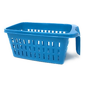 Rectangular Slotted Baskets with Single-End Handles, 13", Pack of 4 (Blue)