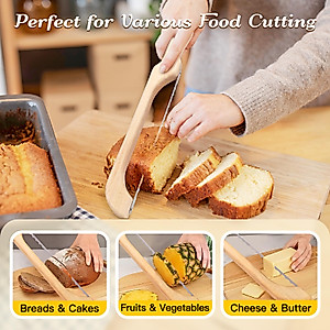 TeeMars Bread Slicer Knife for Homemade Bread, 16.5" Premium Oakwood Serrated Bread Knife with Bow Design, Ergonomics Handle, Solid & Easy to Cut, Stainless Steel, Replacement Blades, Rubber Cover