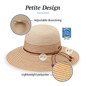 Wallaroo Hat Company Women’s Petite Marseille Sun Hat – UPF 50+ Sun Protection, Packable Design and Adjustable Sizing for Smaller Crown Sizes – Sun Hat for Elegant Outdoor Events (White/Beige/Camel)